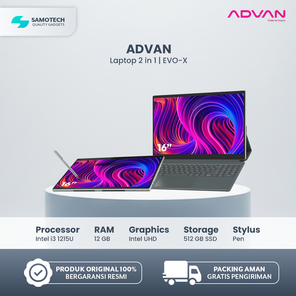 Jual ADVAN Laptop 2 in 1 EVO-X 16” / 13" Touch Screen Detachable 2.5K Display Intel i3-1215U ...