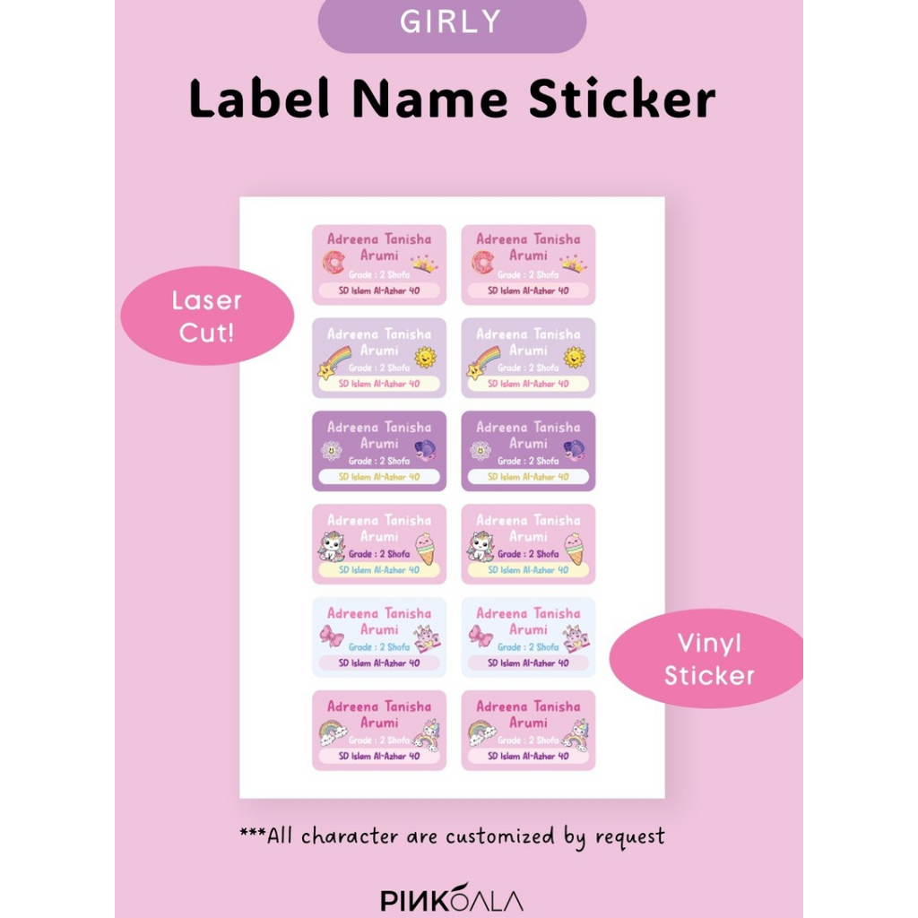 Jual Label Nama Sticker Vinyl GIRLY THEME - Lasercut | Shopee Indonesia
