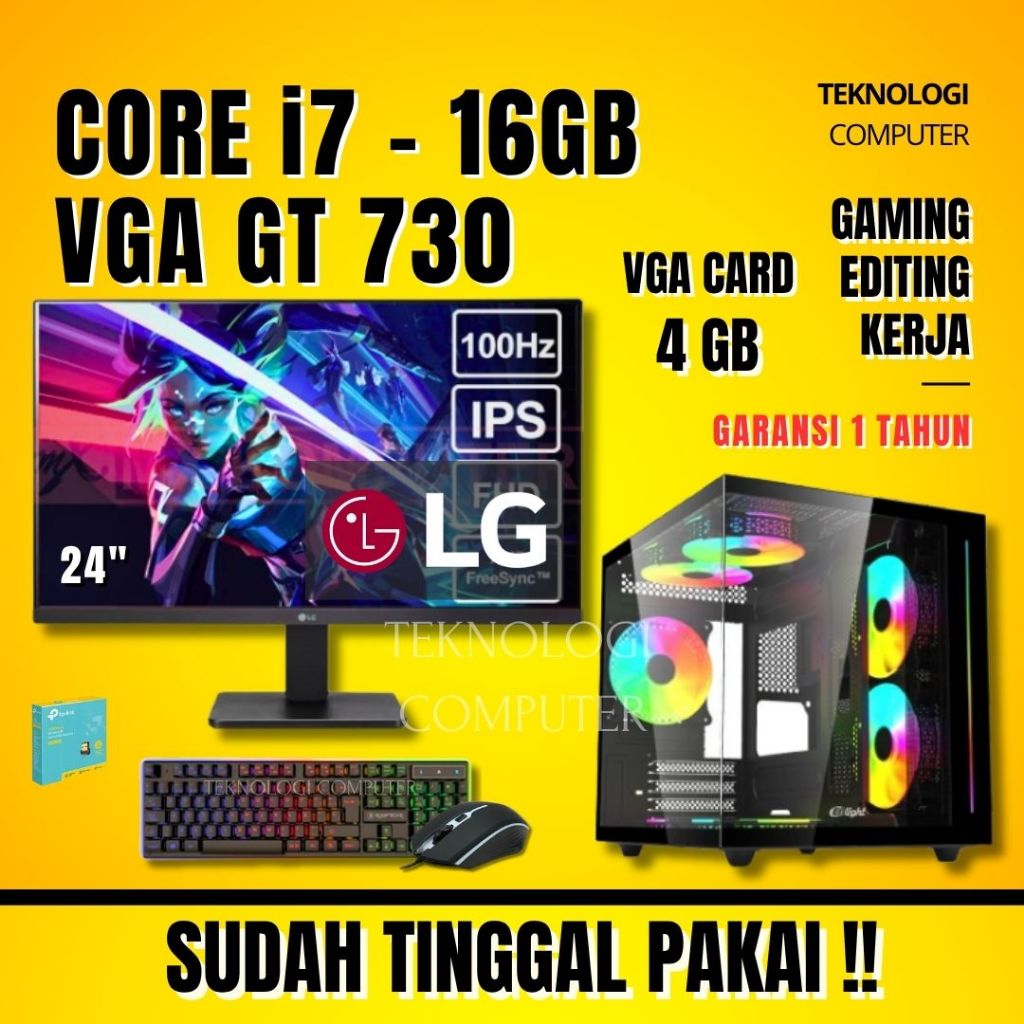 Jual Core i7 ‖ VGA 4 GB ‖ Full Set 24" ‖ PC Gaming Editing Rendering ‖ CPU Komputer Rakitan ( i7 ...