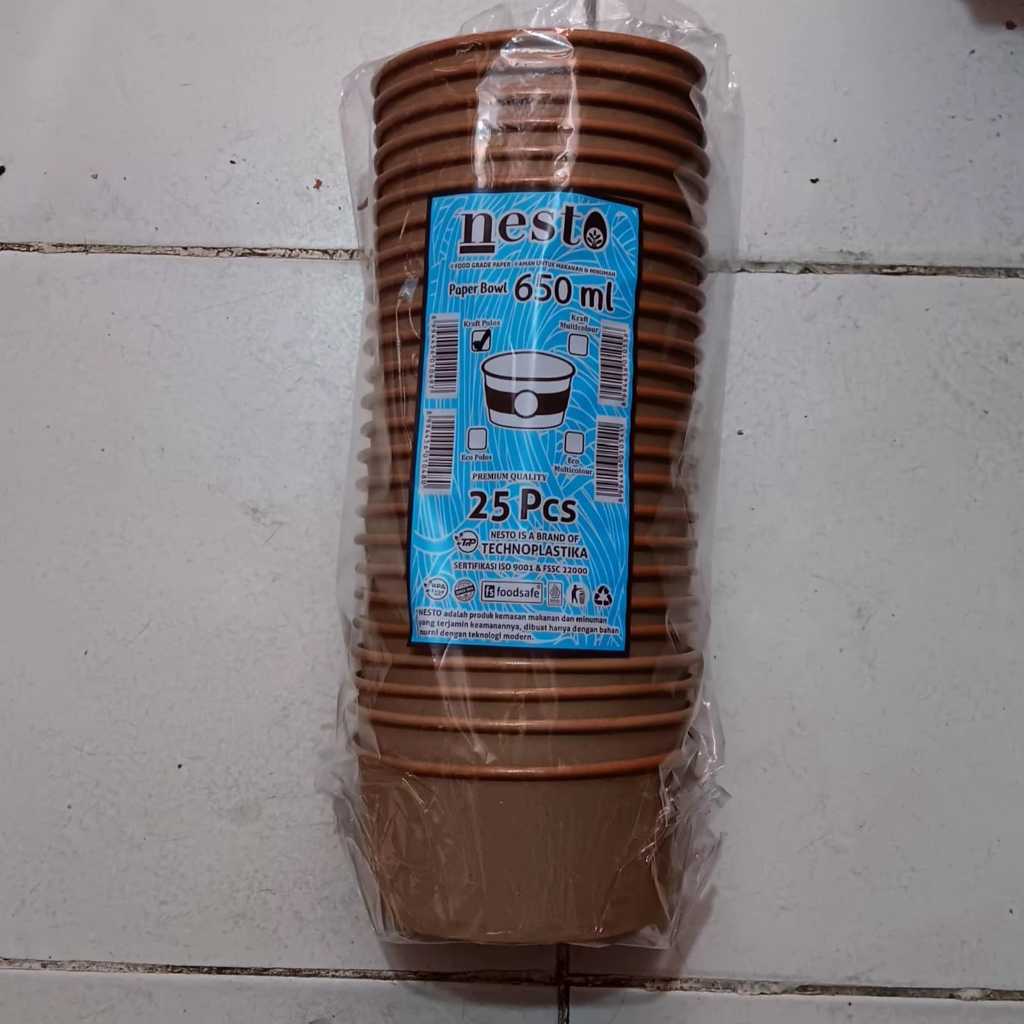 Jual Nesto Paper Bowl 650ml | Badan Bowl Putih, Coklat & Tutup ...