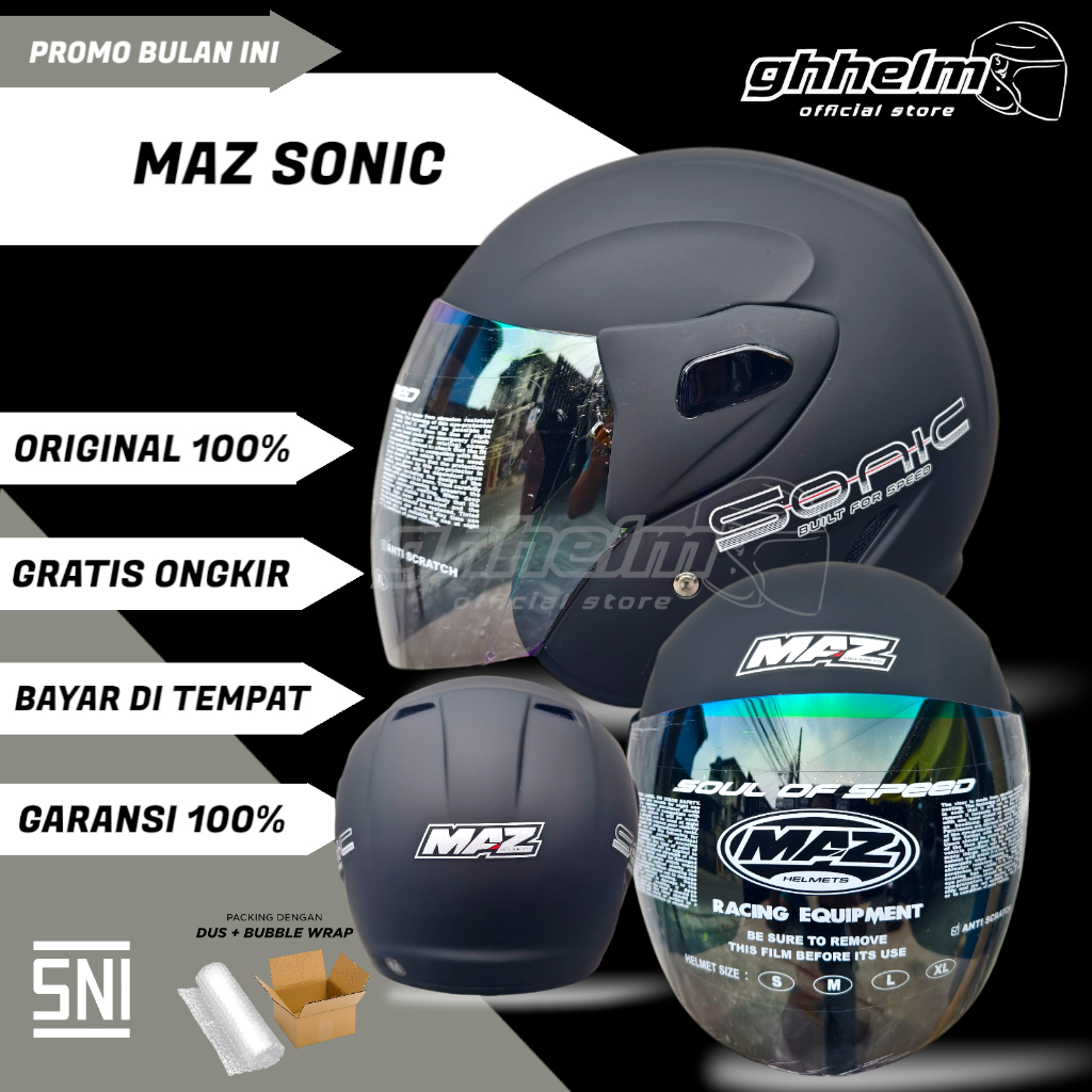 Jual HELM MAZ SONIC SOLID HALF FACE ORIGINAL HELM DEWASA | Shopee Indonesia