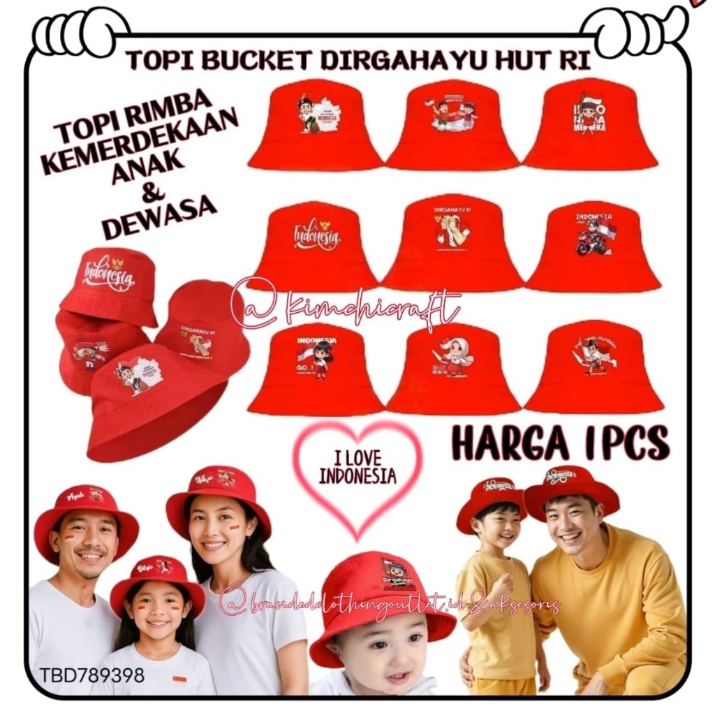 Jual TOPI BUCKET MERAH PUTIH ANAK & DEWASA / TOPI RIMBA DIRGAHAYU HUT ...