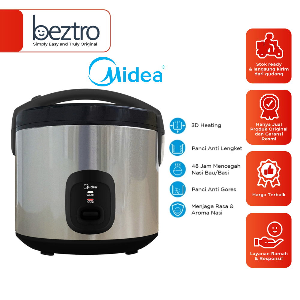 Jual Midea Rice Cooker MB-YJ50301D(BH) Black – Rice Cooker 1.8 Liter 400 Watt Crystal Gold Pot ...