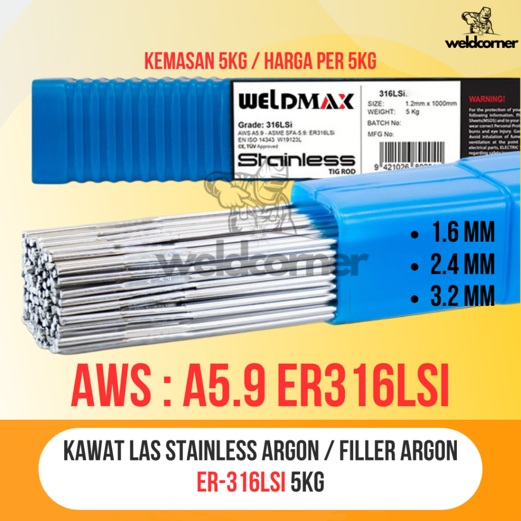 Jual KAWAT LAS STAINLESS ARGON 316LSi 5KG (1.6MM 2.4MM 3.2MM) / FILLER ...