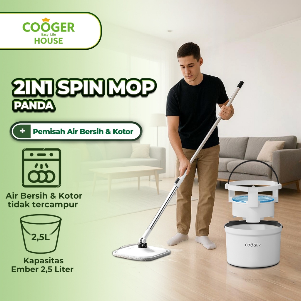 Jual COOGER HOUSE 2IN1 Spin Mop Automatic Pel Lantai Putar Otomatis Dengan Ember Pemisah Air ...