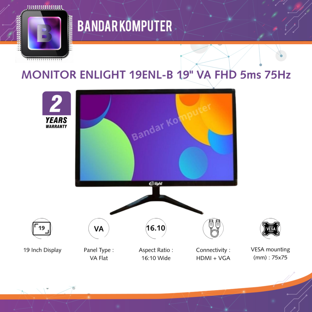 Jual MONITOR ENLIGHT 19ENL-B 19" VA FHD 5ms 75Hz | Shopee Indonesia