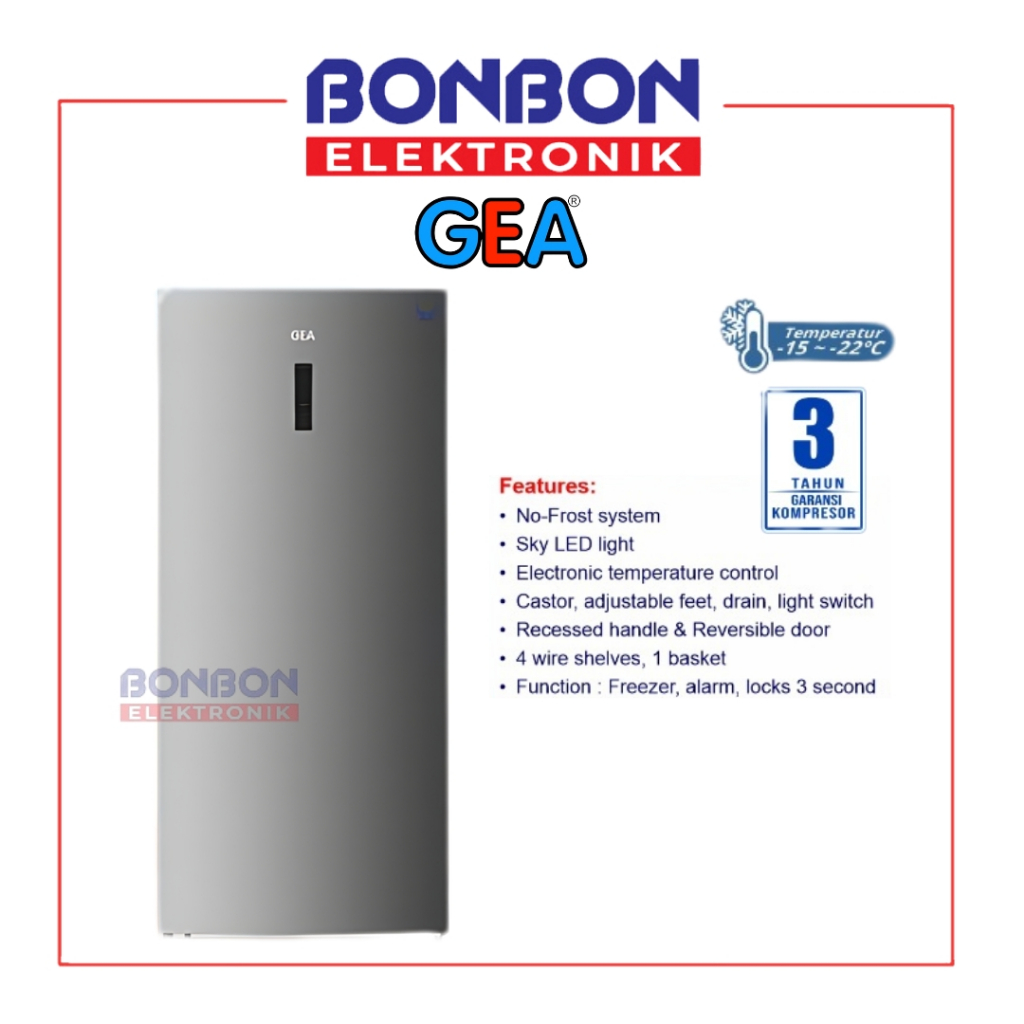 Jual GEA Upright Freezer 457L GF-457 / GF 457 No Frost - Sky LED Light - Digital Controller ...