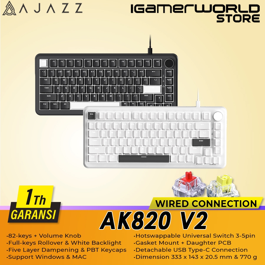 Jual Ajazz AK820 Monochrome V2 Wired 75% with Knob Hotswap Mechanical ...