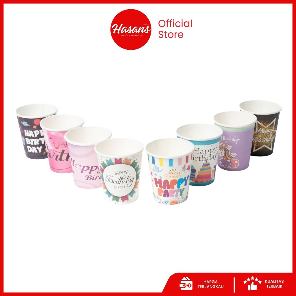 Jual [10 Pcs] Gelas Kertas Motif / Paper Cup / Gelas Ulang Tahun Motif ...