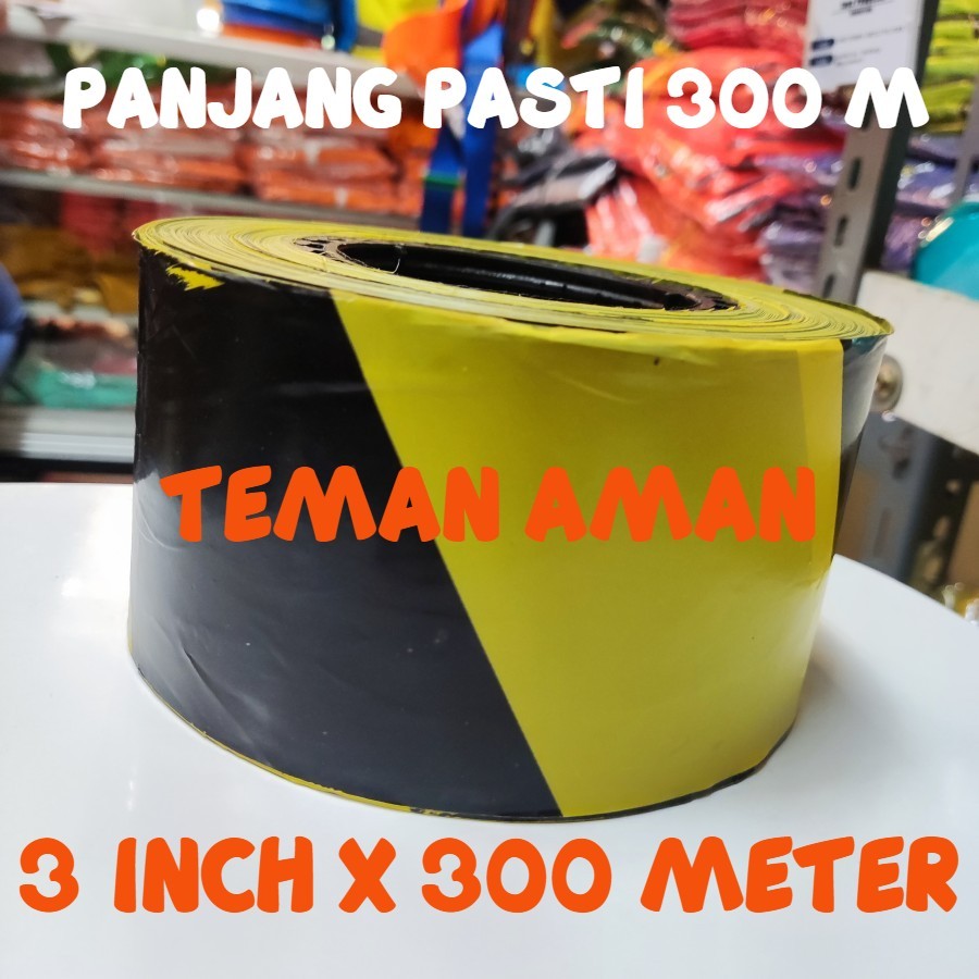 Jual SAFETY LINE 3 " INCH X 300 METER KUNING HITAM 3" 3Inch TANPA LEM ...