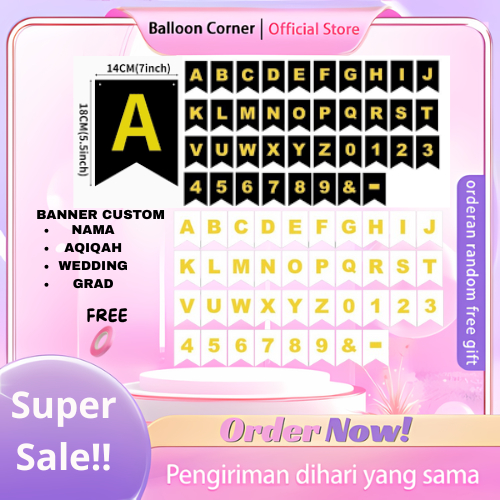 Jual Banner Huruf Segilima Hitam Putih Gold Custom Tulisan Bebas A-Z ...