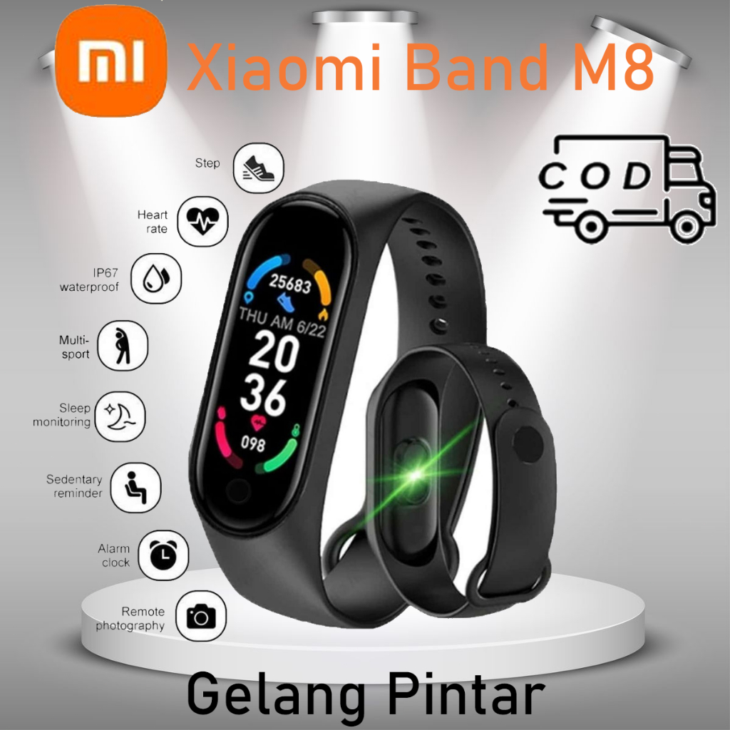 Jual 【COD】Xiaomi M8 Smartwatch Bluetooth Smart Bracelet Fitness Tracker Heart Rate Monitor IP67 ...
