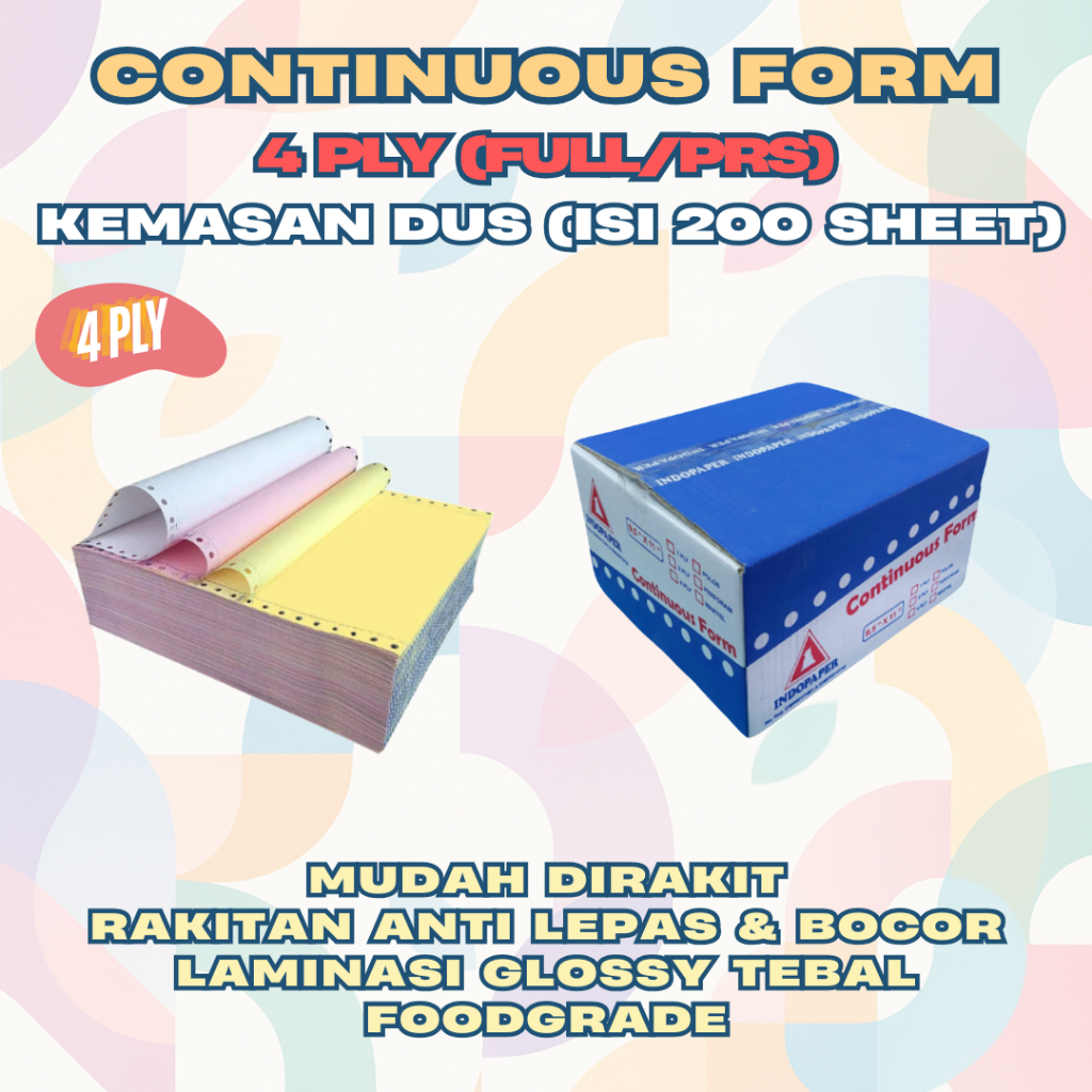 Jual Continuous Form 4 ply NCR FULL PERFORASI Putih Merah Kuning Hijau ...