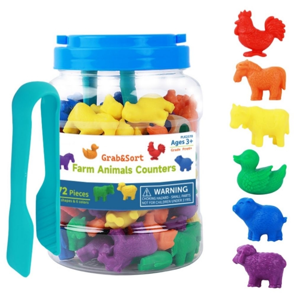 Jual Grab and Sort Farm Animals Counters for Toddlers / Mini Jar Set ...