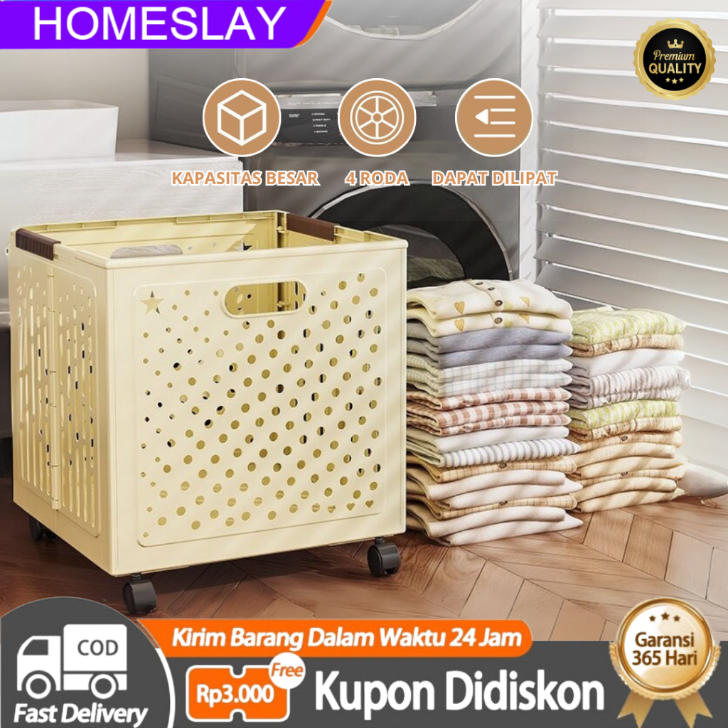 Jual HOMESLAY Keranjang Laundry Lipat Besar dengan Roda Premium ...
