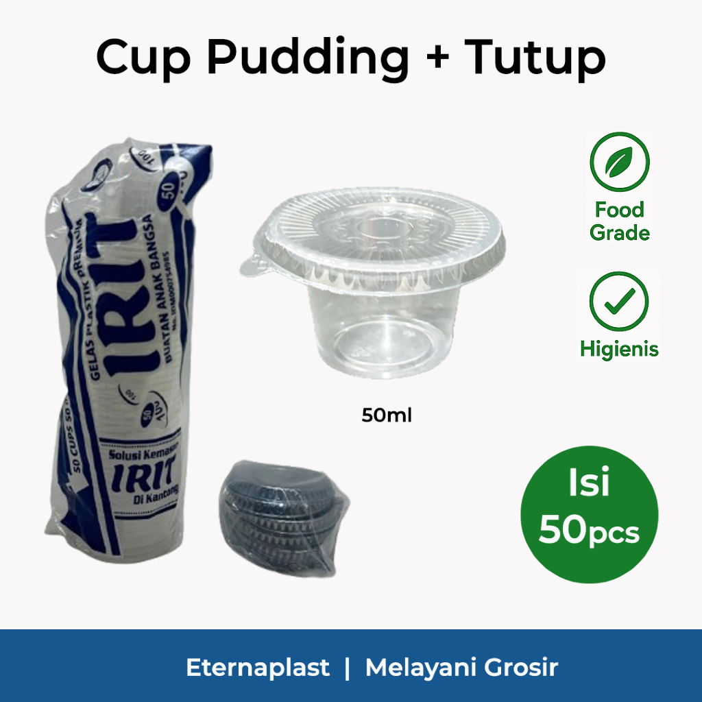 Jual (50PCS) Cup Pudding 50ml + Tutup Bening | Cup Jelly | Cup Plastik ...