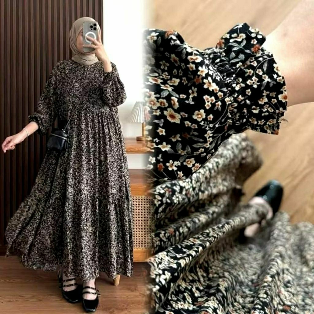 Jual *discount 50% MIDI DRESS BUNGA PREMIUM / GAMIS BUNGA MEWAH TERBARU ...