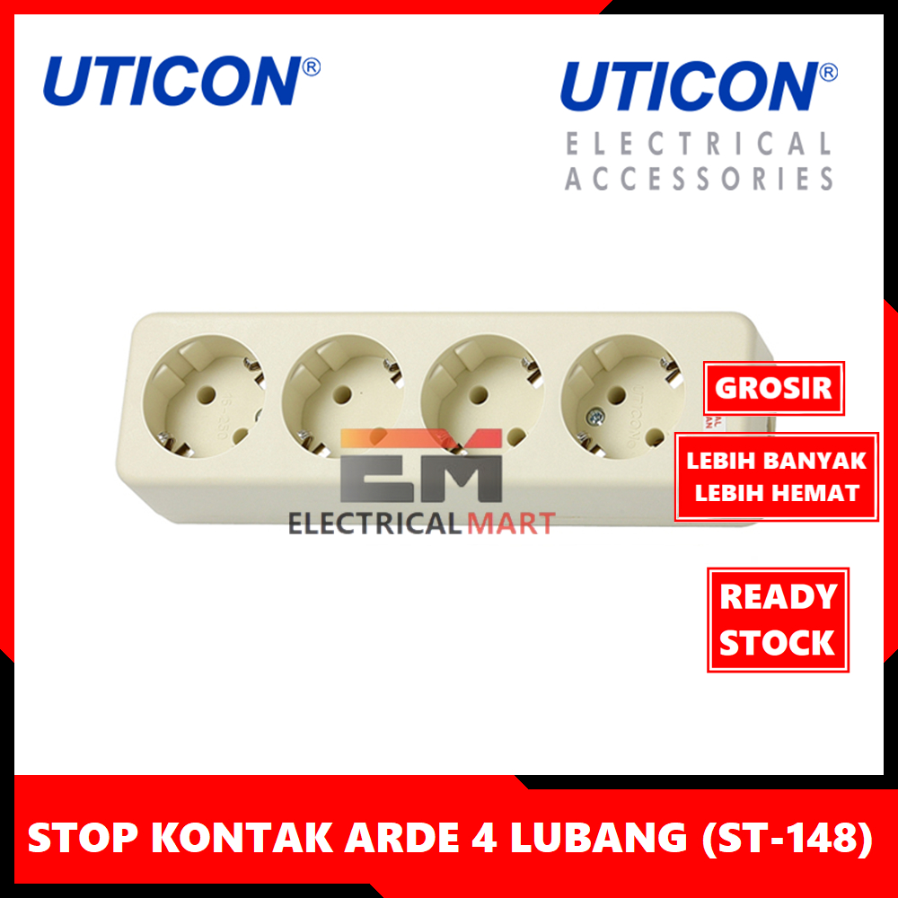 Jual (GROSIR) Stop Kontak Arde Uticon OB 4 Lubang (ST-148) Socket 2P ...