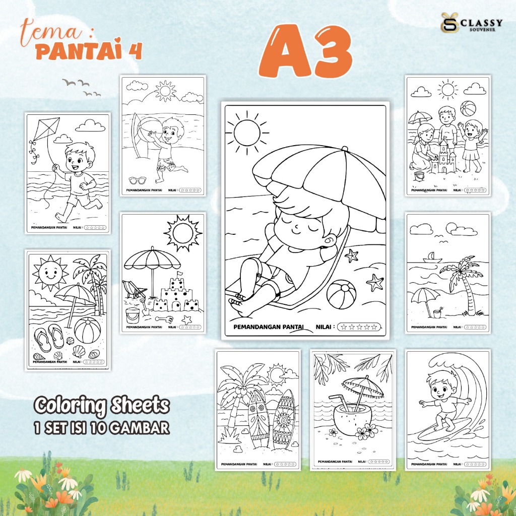 Jual LEMBAR GAMBAR MEWARNAI ANIMASI ANAK 1 SET ISI 10 GAMBAR - [TEMA ...