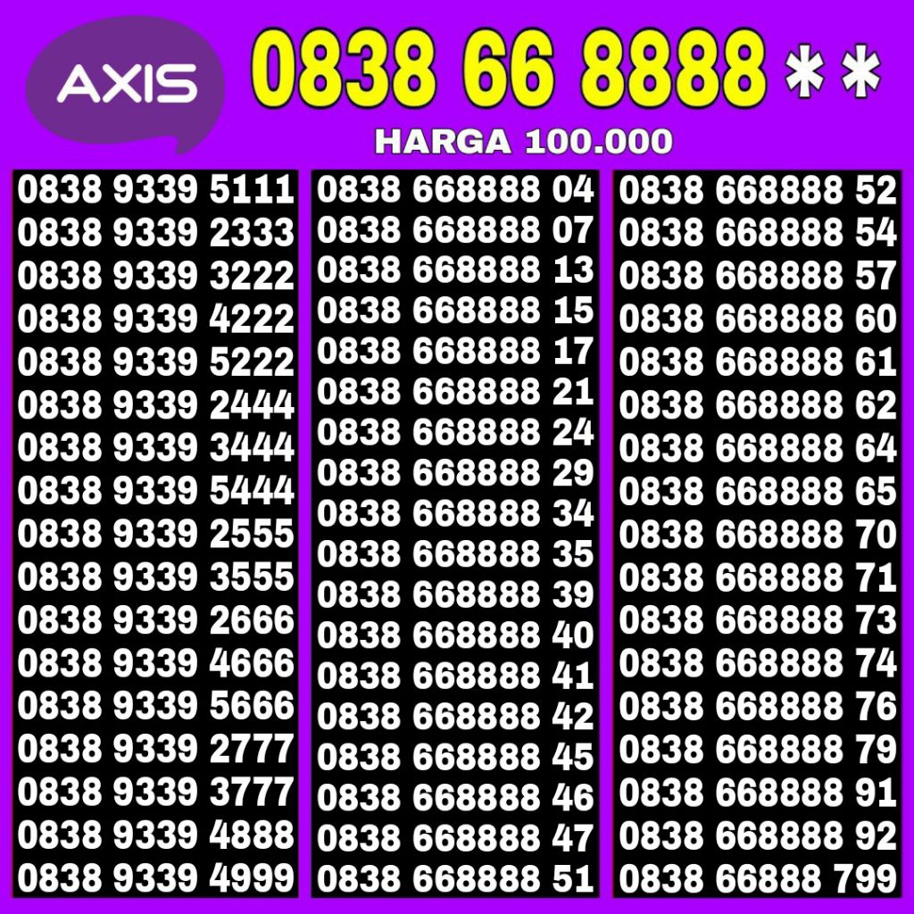 Jual NOMOR CANTIK AXIS 4G KARTU PERDANA AXIS | Shopee Indonesia