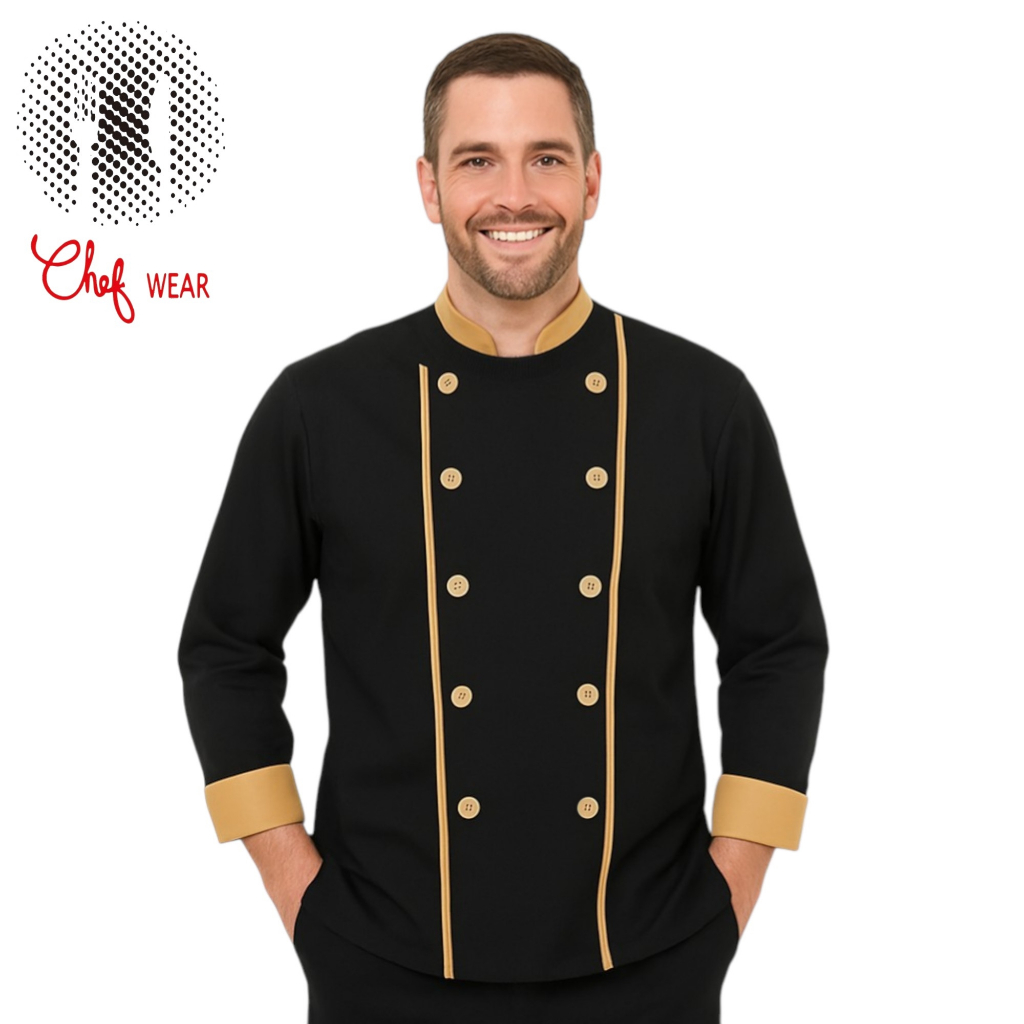 Jual Chef Wear DIAZ Baju Koki LS Hitam - Kuning | Shopee Indonesia