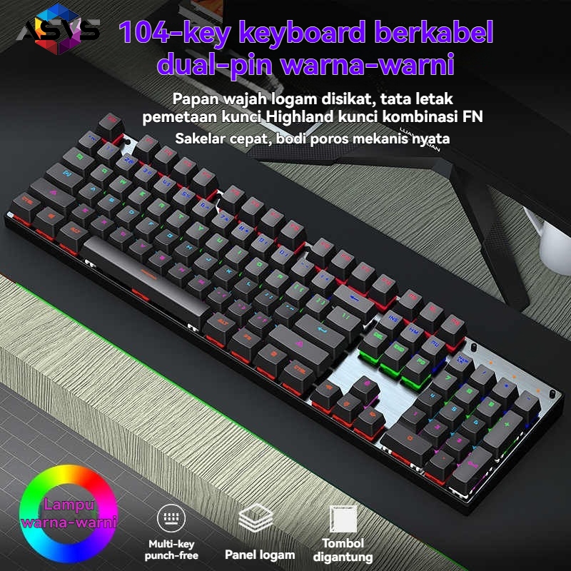 Jual ASVS Keyboard mekanis gaming dengan kabel warna-warni/ Cocok untuk komputer laptop kantor ...