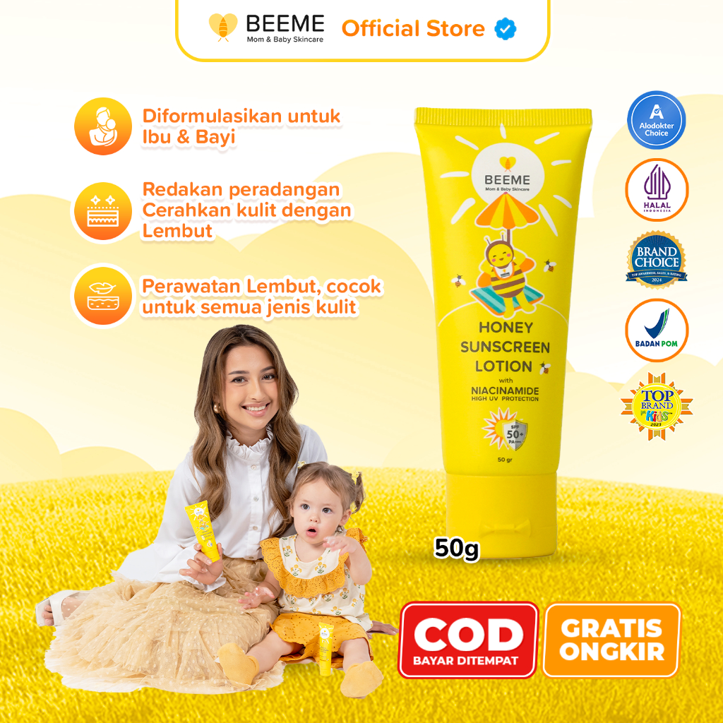 Jual Beeme Honey Sunscreen Lotion with Niacinamide SPF 50+ PA +++ 50gr ...
