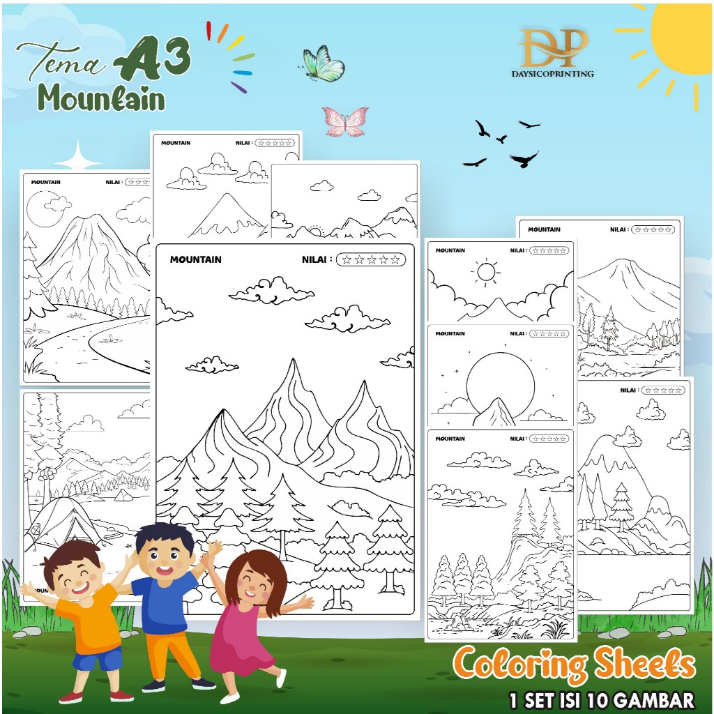 Jual (MOUNTAIN 01) KERTAS MEWARAI ANAK PEMANDANGAN A3 - LEMBAR MEWARNAI ...