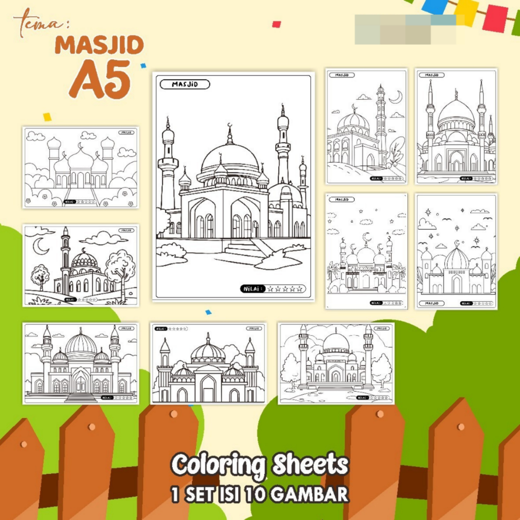 Jual KERTAS GAMBAR MEWARNAI TEMA MASJID - LEMBAR COLORING SHEETS FOR ...