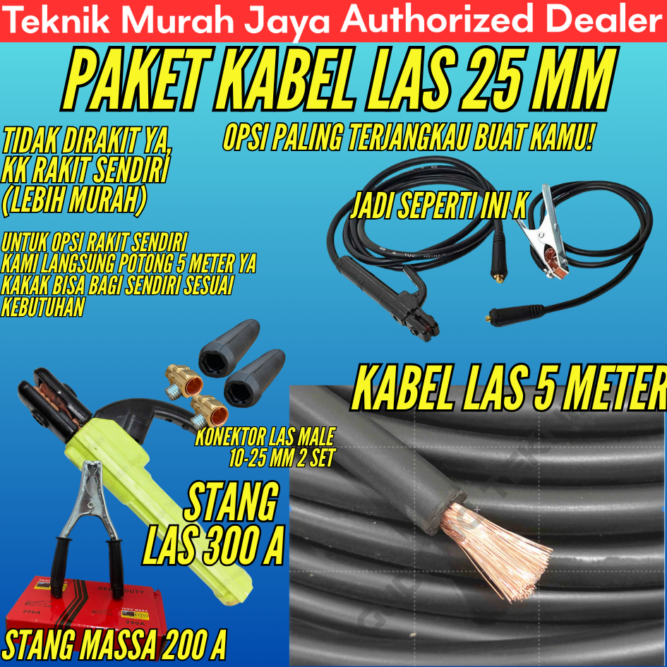 Jual PAKET Kabel Las SET 5 Meter 25MM Stang Las + Stang Massa Listrik ...