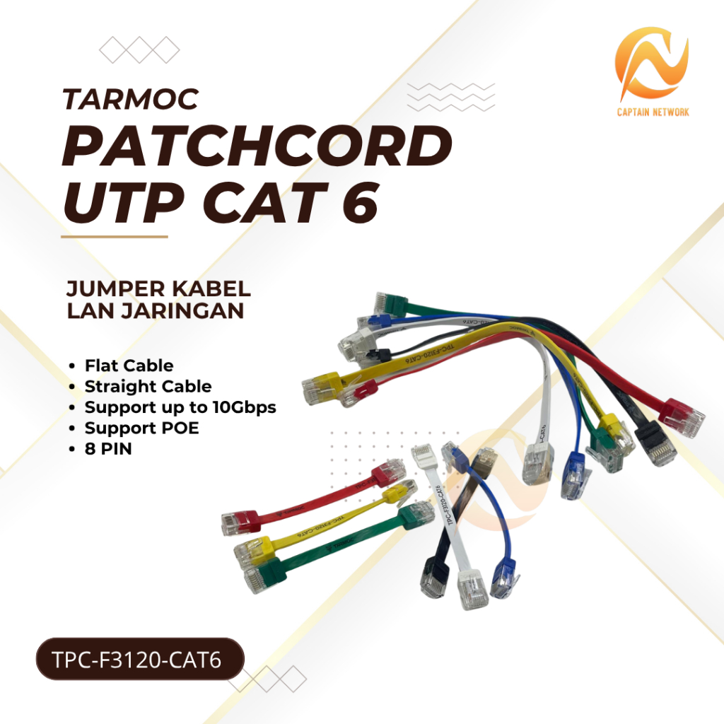 Jual Tarmoc TPC-F3120-CAT6 | Patchcord UTP Cat 6 Slim Warna | Jumper Kabel LAN Jaringan 10cm ...