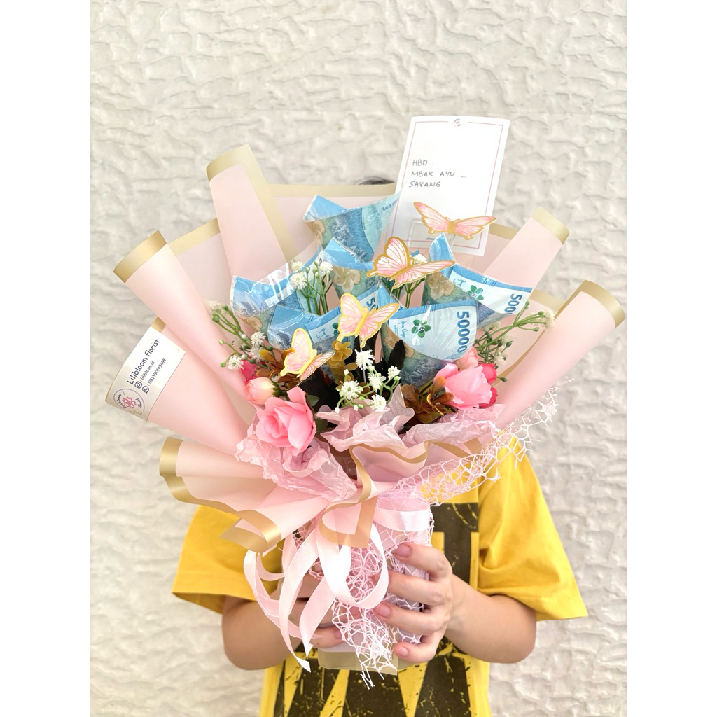 Jual buket uang semarang murah 6 lembar 50 ribu birthday bouquet bucket ...