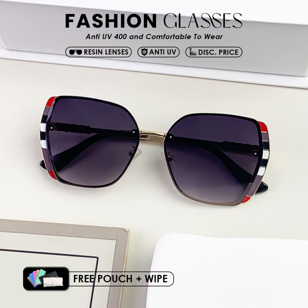 Jual 【Free Dompet & Lap】 Kacamata kotak Sunglasses / Kacamata Perlindungan UV untuk wanita agar ...
