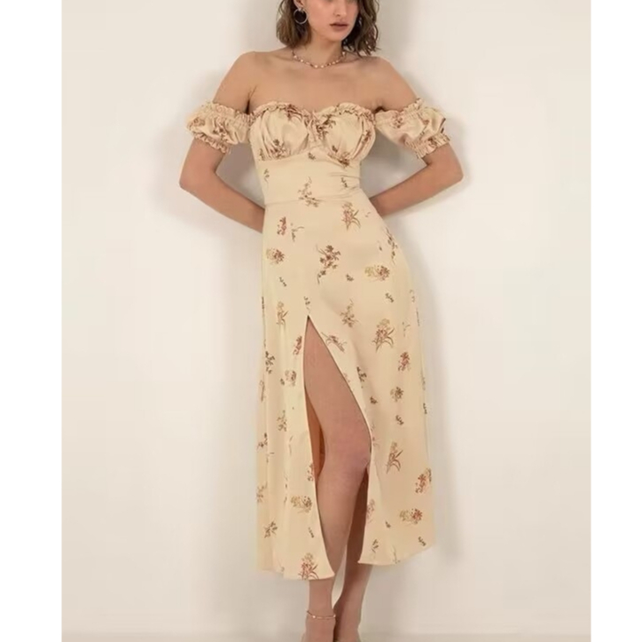 Jual long dress soft yellow elegant casual dress sexy summer midi dress ...