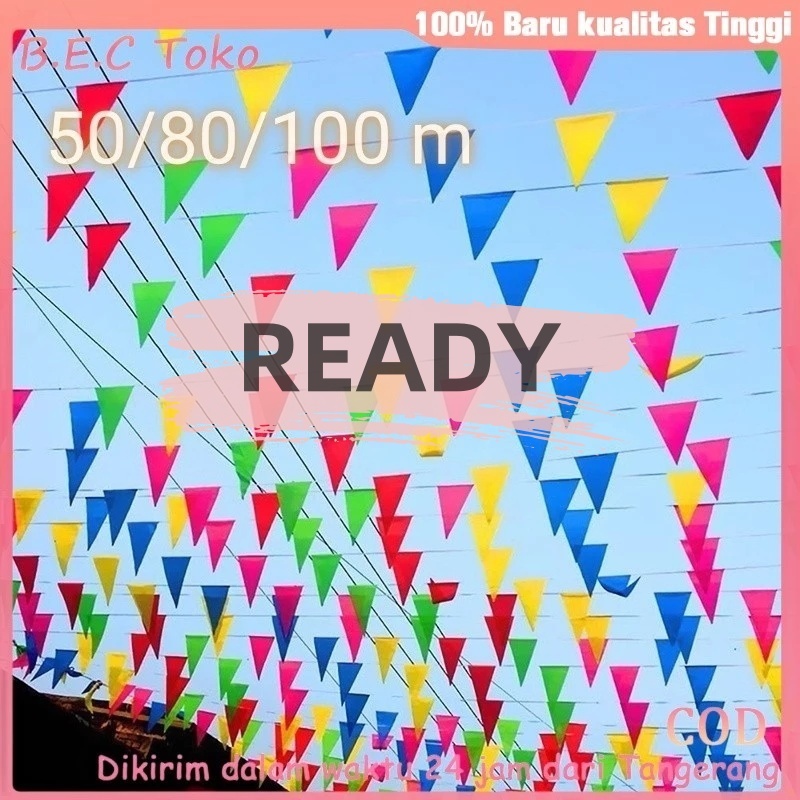 Jual 50/80/100m Bendera Segitiga Warna Warni dan Bendera Kain Merah Putih/Bendera Hias Festival ...