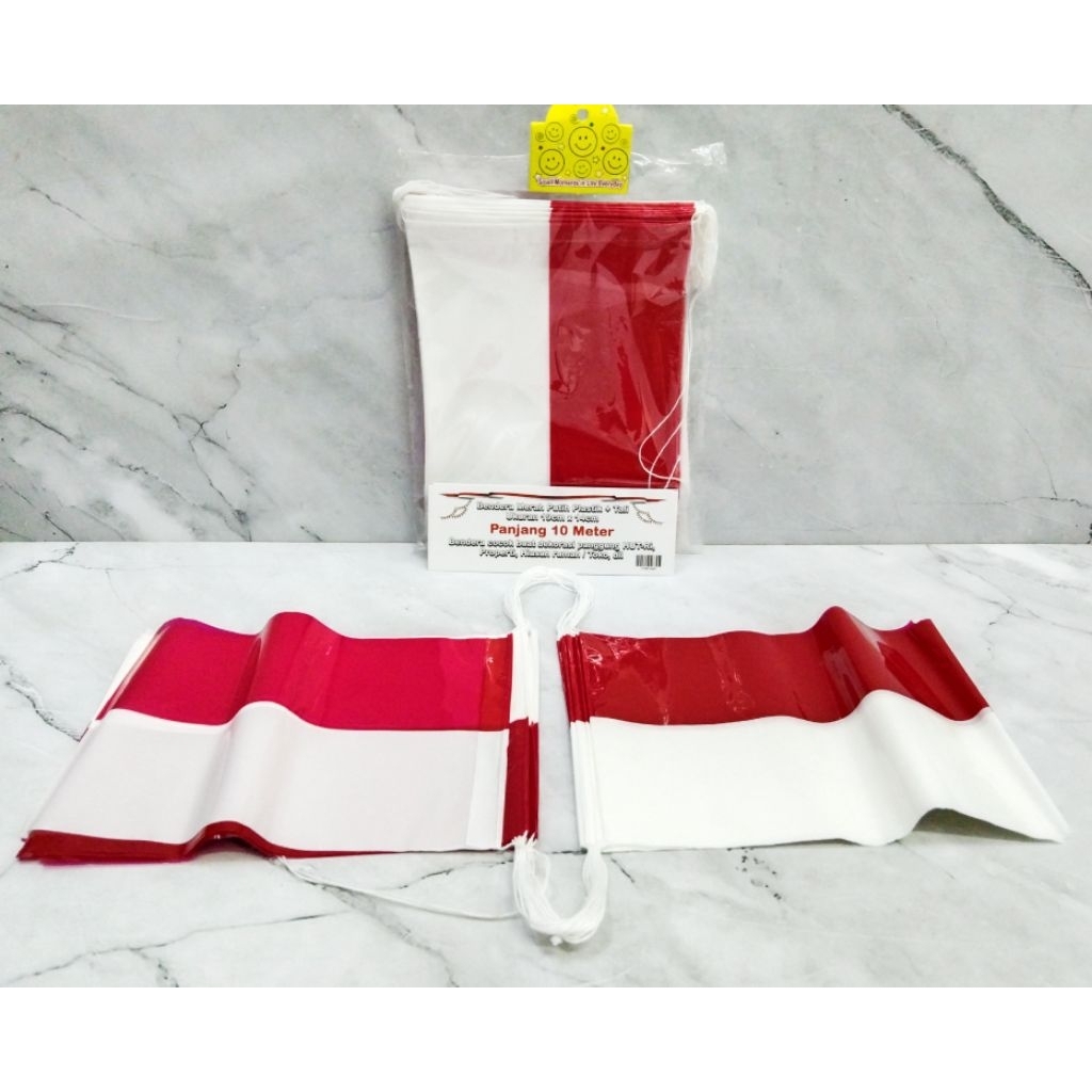 Jual TIRAI PLASTIK MERAH PUTIH 10 METER / BENDERA PLASTIK MERAH PUTIH ...