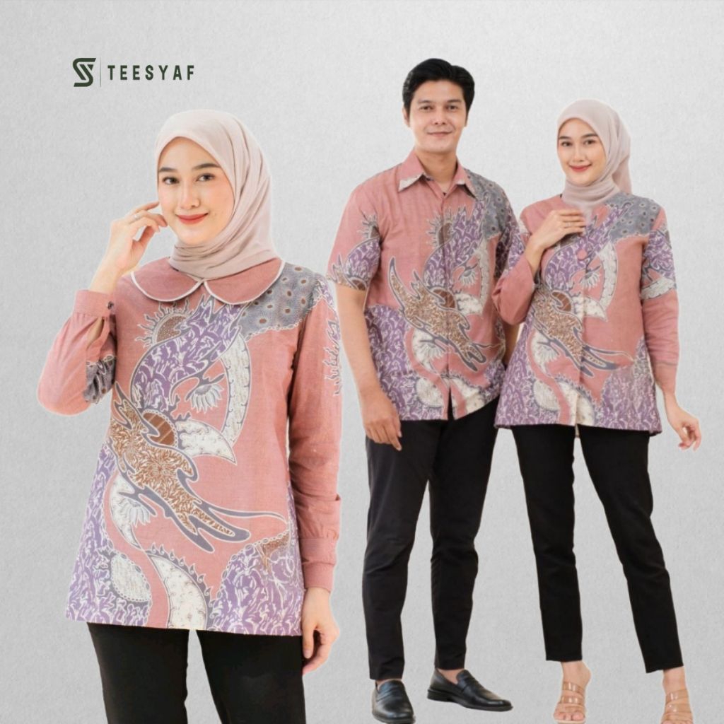 Jual TEESYAF - AN1-11 Baju Batik Atasan Couple Pria Wanita Kerja Kantor ...
