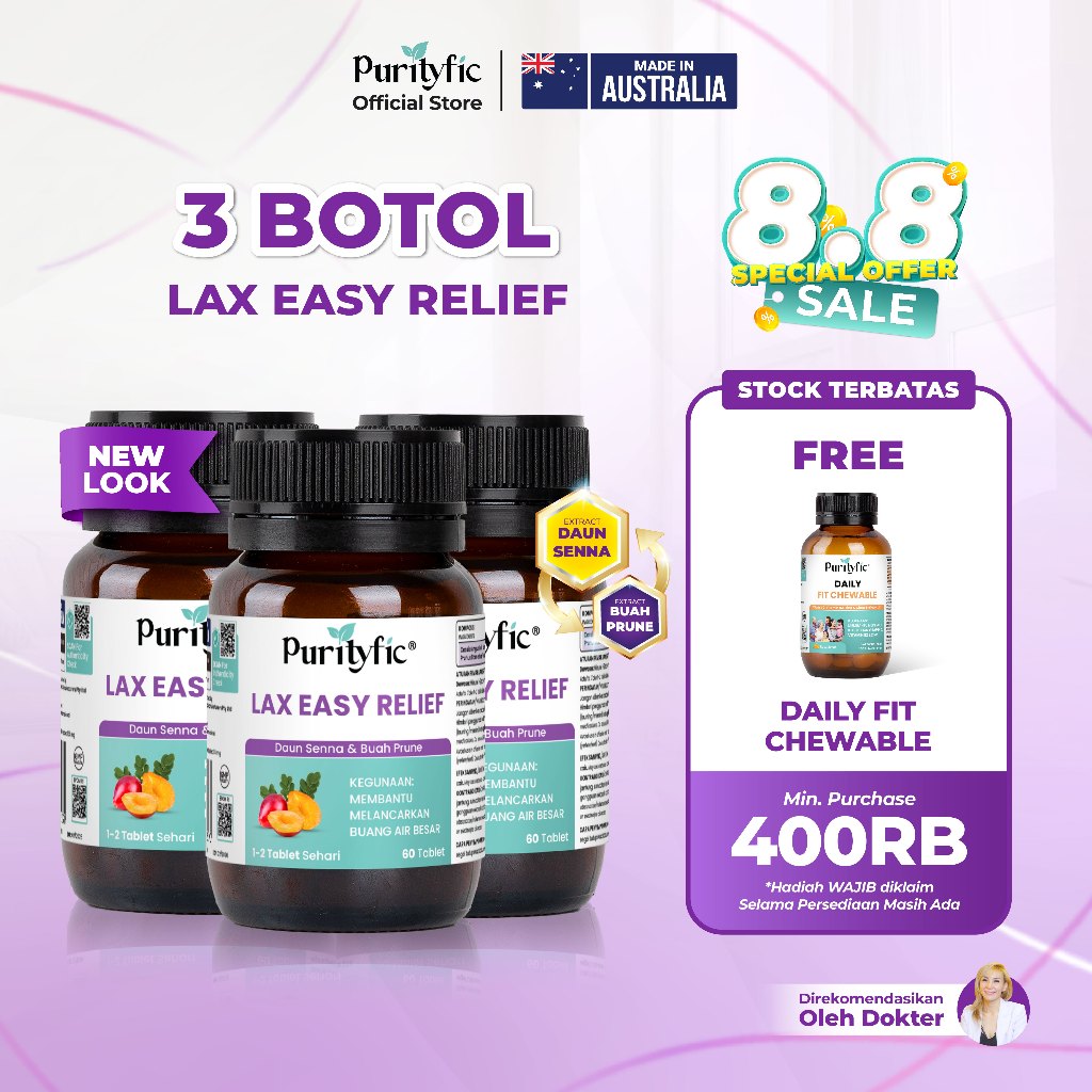 Jual [3 BOTOL] Purityfic Official Lax Easy Relief Vitamin Australia 60 ...
