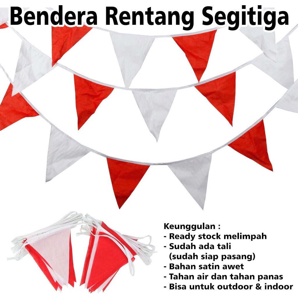 Jual Bendera segitiga renteng merah putih / bahan kain bendera umbul umbul merah putih / Bendera ...