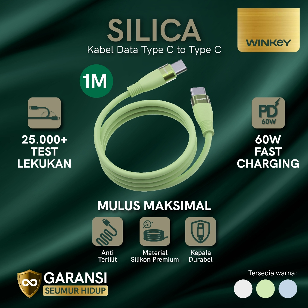 Jual WINKEY Silica Kabel Data iPhone Samsung Type C to Type C 1 Meter ...