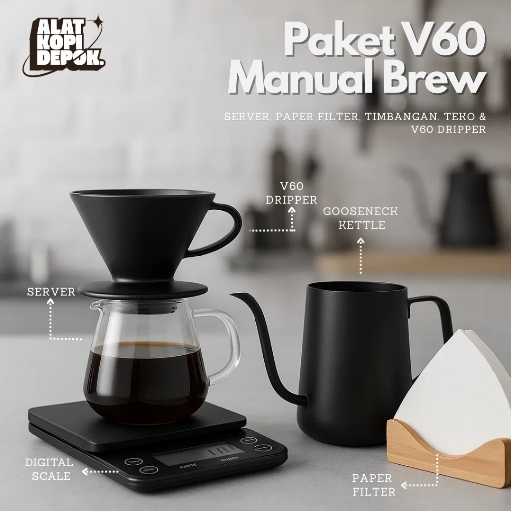 Jual Paket Alat Kopi V60 Manual Home Brew Set Dripper (Timbangan, Teko ...