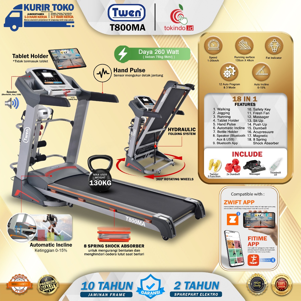 Jual TWEN T800MA Treadmill Listrik Treadmill Portable Treadmill ...