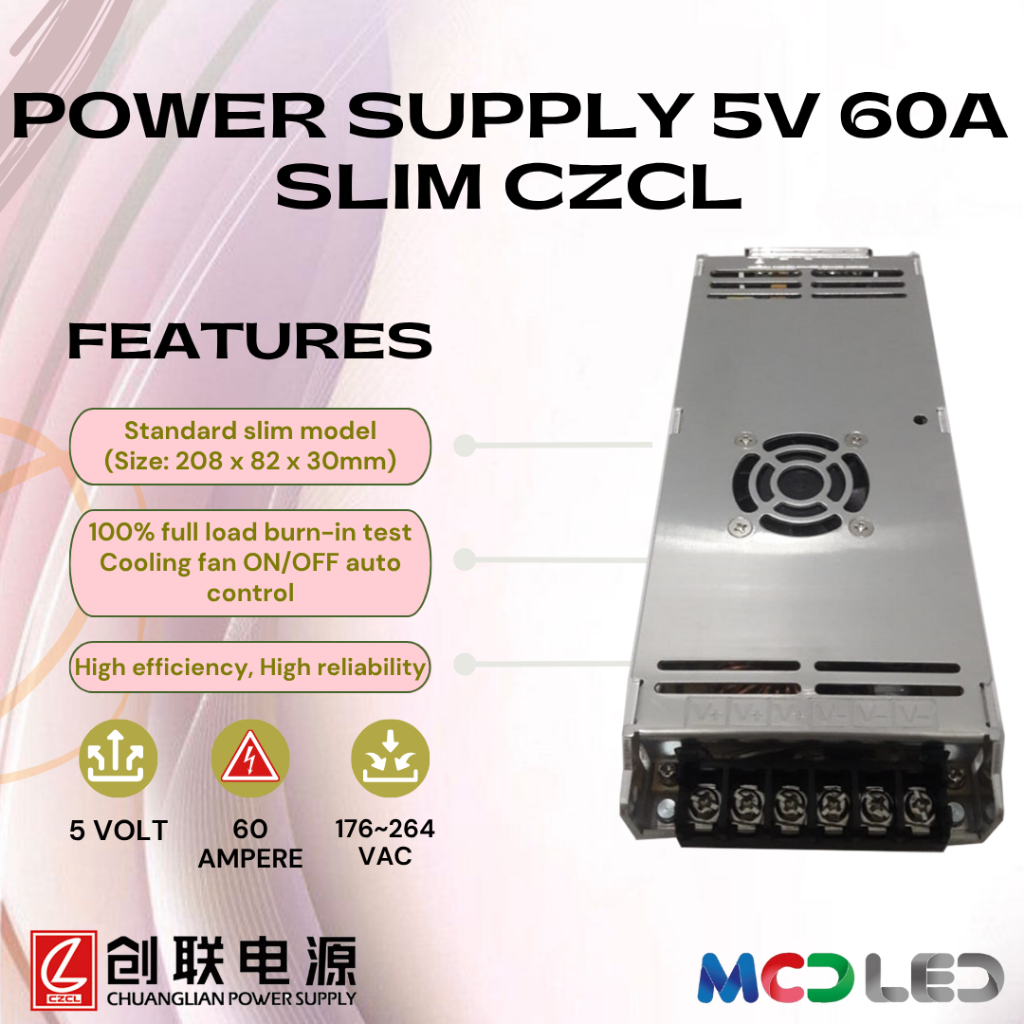 Jual POWER SUPPLY RUNNING TEXT 5 Volt - 60 Amper SLIM CZCL | Shopee Indonesia