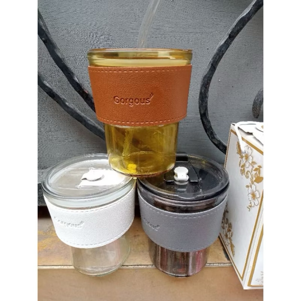 Jual Tumblr Kaca 400ml Sedotan Gorgous dan Tutup Gelas Kopi Sovenir ...