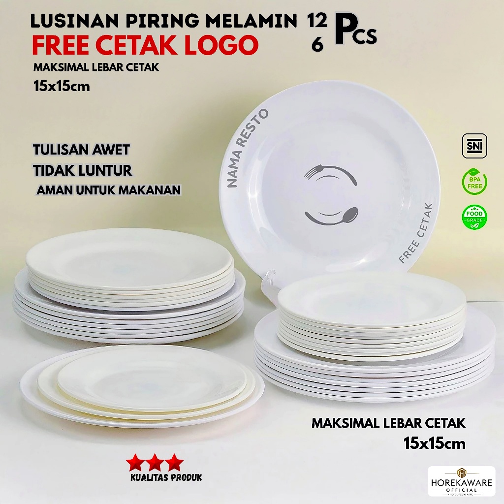 Jual Piring Melamin Lusin 6/12pcs (FREE Cetak Nama Logo Custom) Piring ...