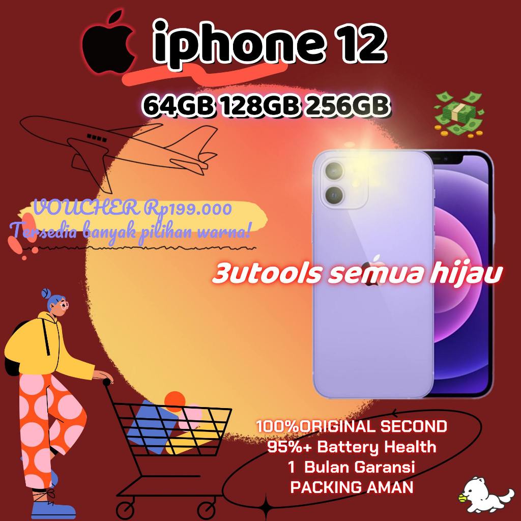 Jual 【Jangan ragu lagi!】 NORMAL iP12 64GB/128GB/256GB dengan baterai LCD orisinal 95%+, semua ...
