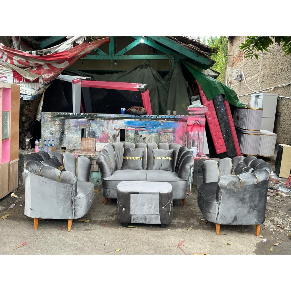 Jual SOFA KERANG full busa bahan foxy / SOFA RUANG TAMU MURAH | Shopee ...