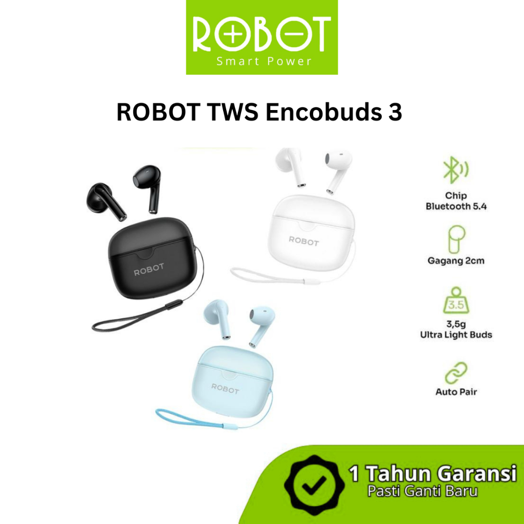 Jual Robot Encobuds 3 TWS Earphones Bluetooth 6.0 Headset Wireless ...