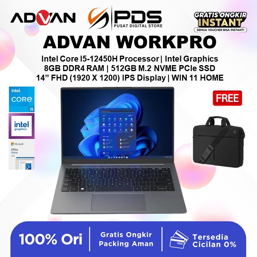 Jual ADVAN Workpro intel Core I5-12450H Ram 8GB SSD 512GB 14" FHD IPS ...