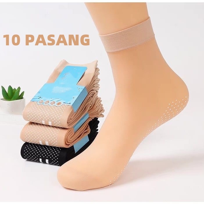 Jual [ 10 / 5 PASANG ] Kaos kaki Transparan Wanita Dengan Slip Gel Anti ...